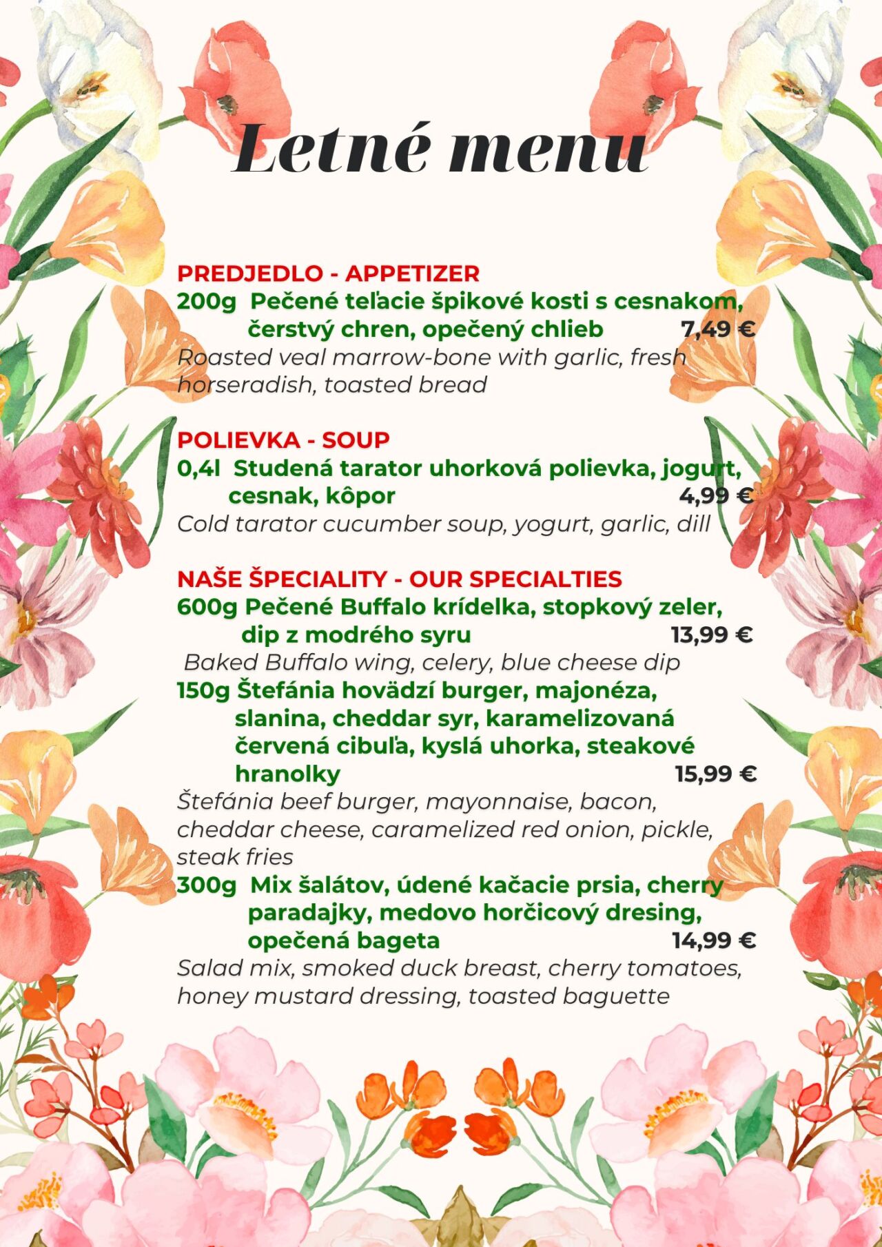Letné menu - ŠtefánkabyPulitzer